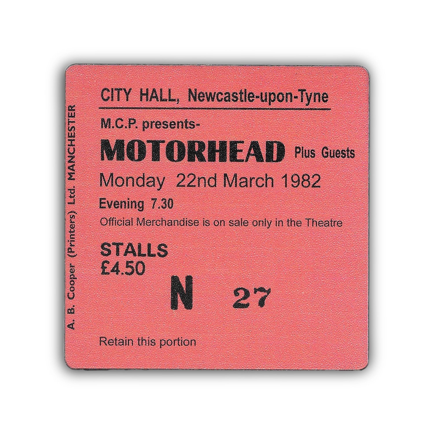 Newcastle City Hall Tickets Coaster - Motorhead - North East Gifts
